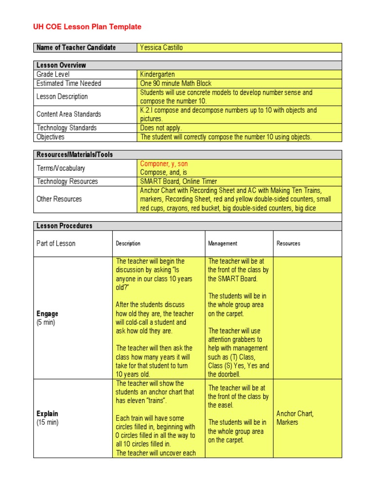 Name of Teacher Candidate Lesson Overview: UH COE Lesson Plan Template ...