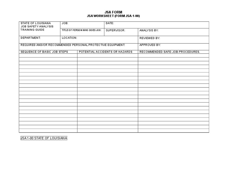 Jsa Form: State of Louisiana Job Safety Analysis Training Guide | PDF