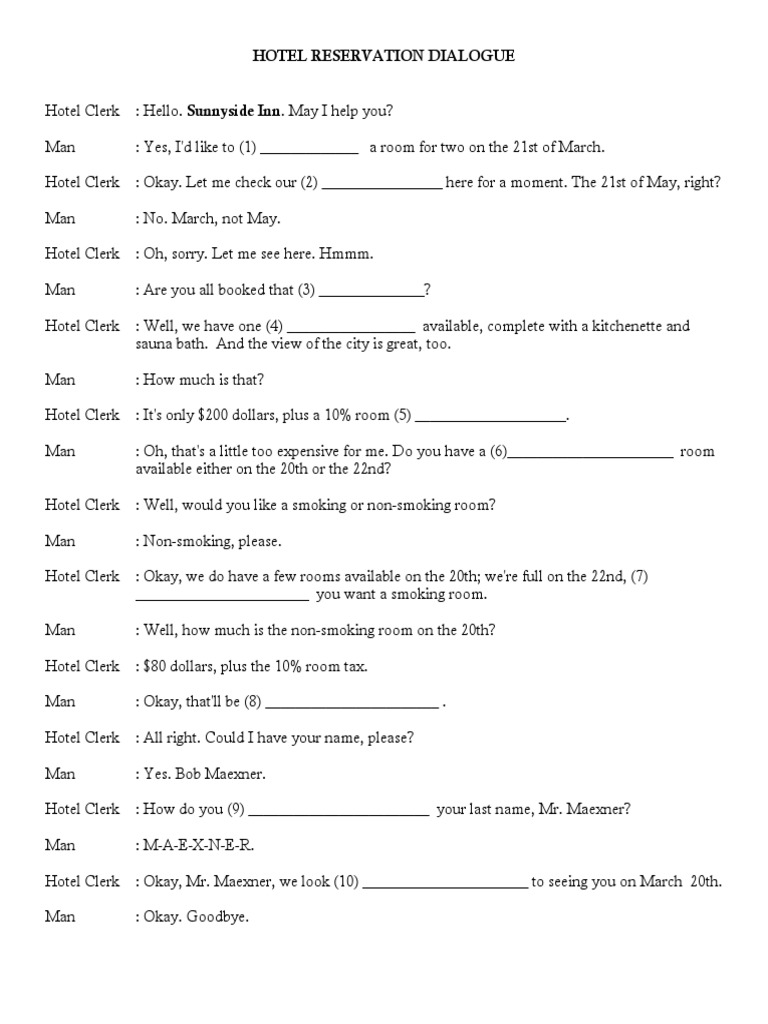 El 2 - Hotel Reservation Dialogue | PDF