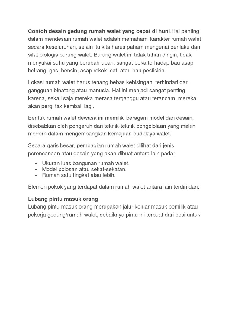 Contoh Desain Gedung Rumah Walet Yang Cepat Di Huni | PDF