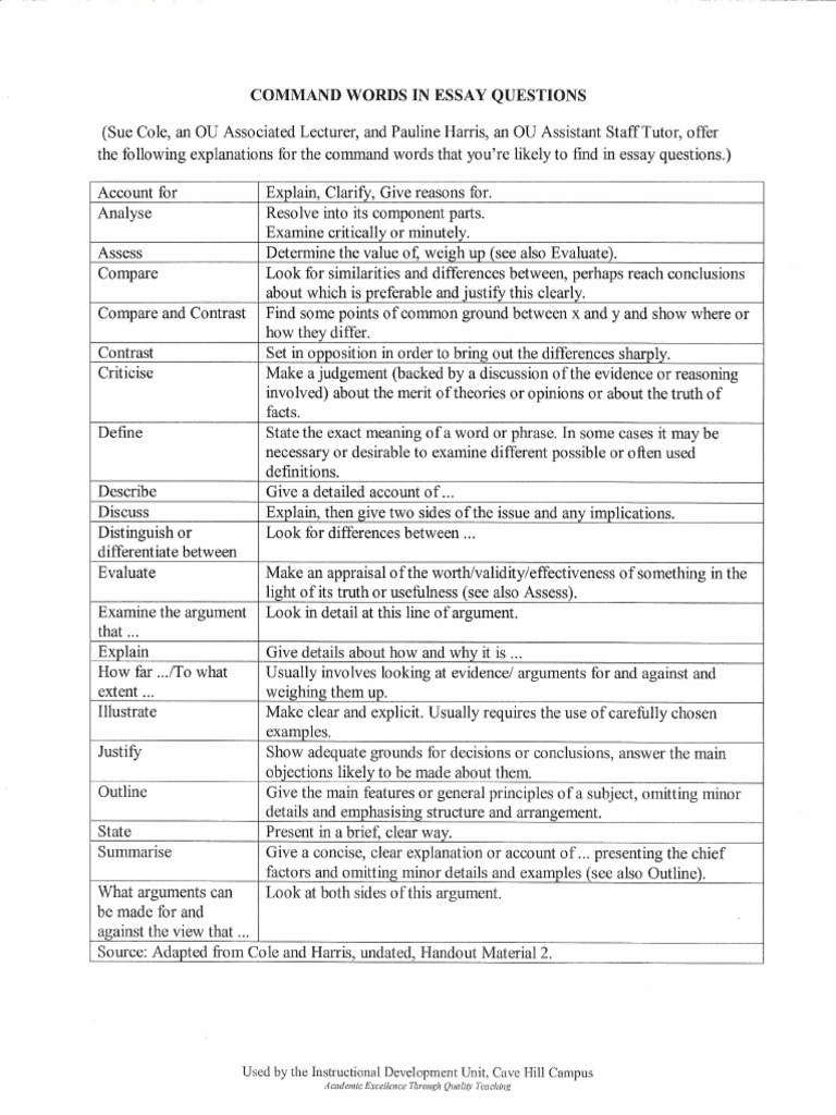 Command Essay Words | PDF