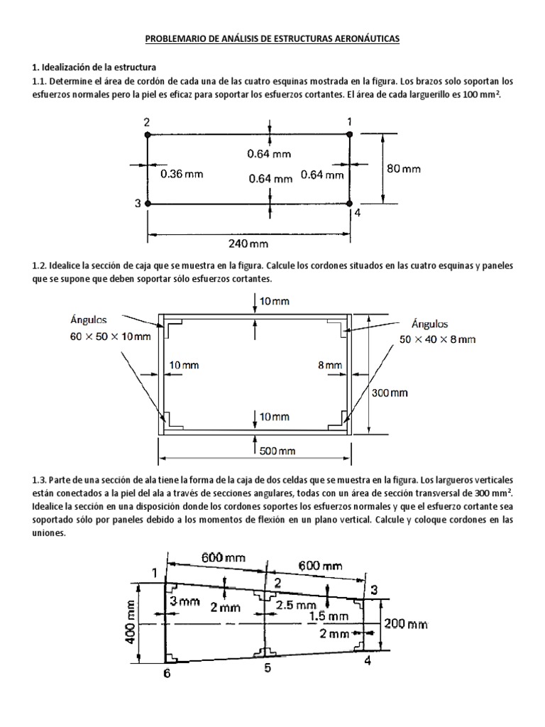 Ejercicios Estructuras Aeronáuticas | PDF | Esfuerzo cortante | Mecanica clasica