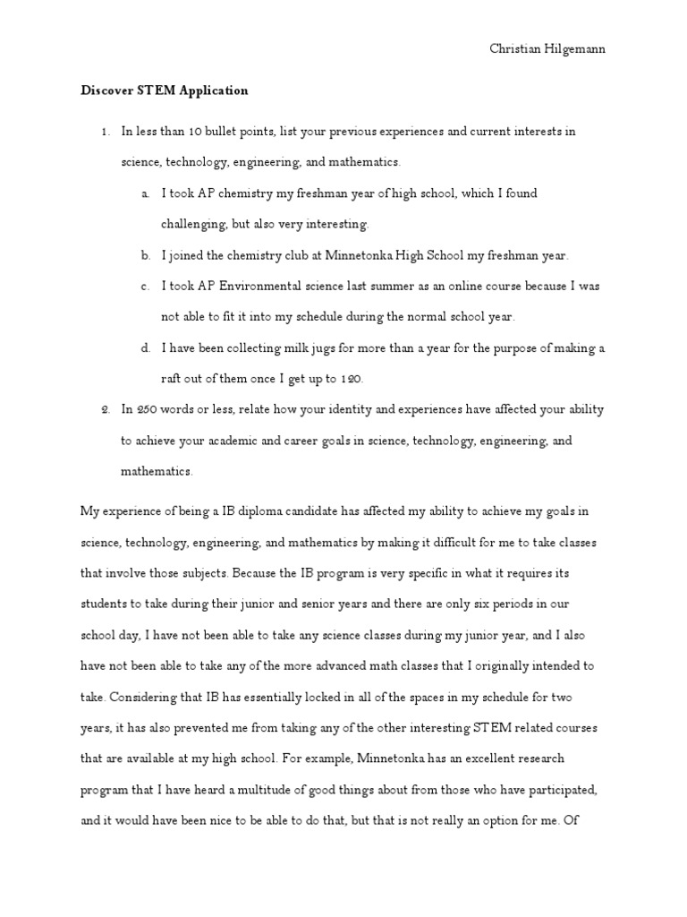 Discover STEM Application | PDF | Science, Technology, Engineering, And ...