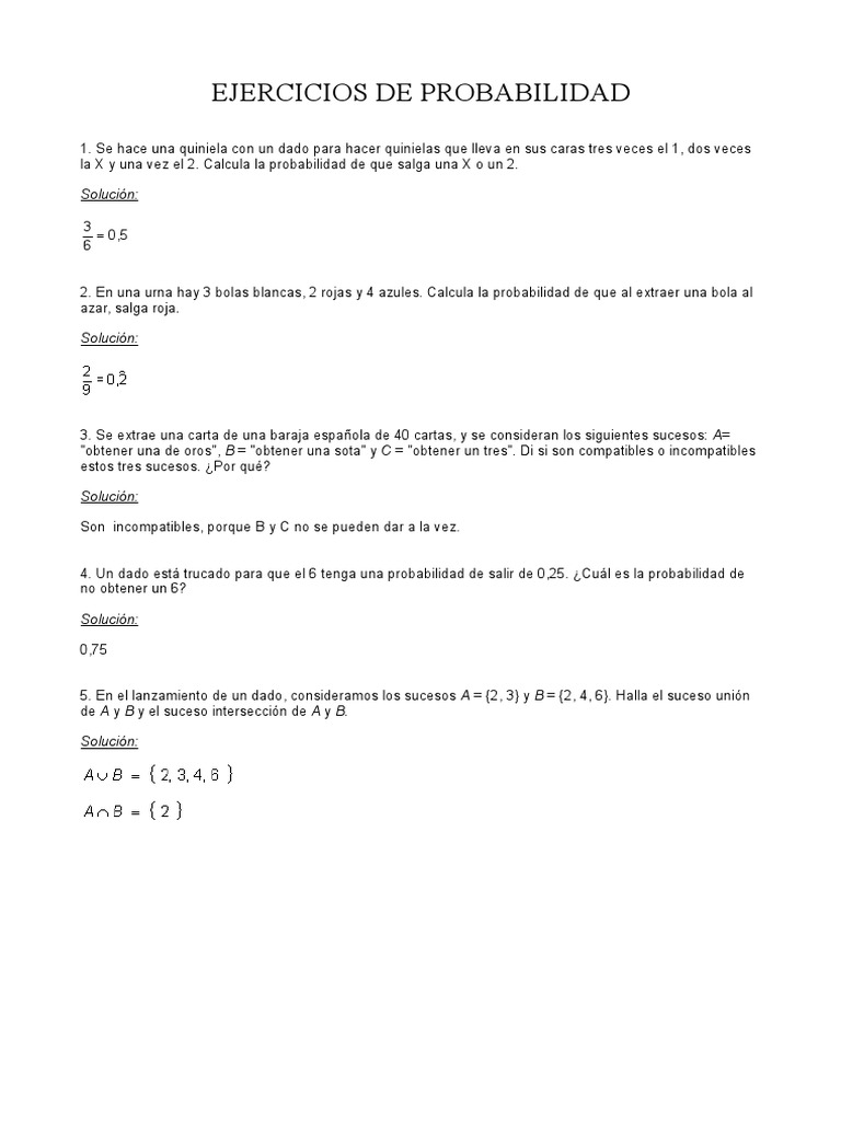 Ejercicicios Resueltos de Probabilidad | PDF | Probabilidad ...