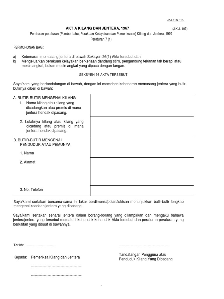Borang JKJ 105 Dosh PDF | PDF | Teknologi & Rekayasa