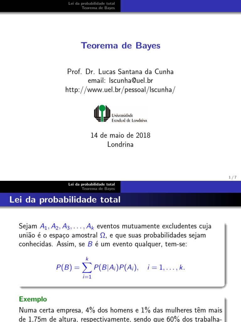 Aula 10 - Teorema de Bayes | PDF | Probabilidade | Probabilidade e ...