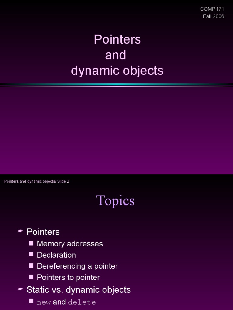 Pointers and Dynamic Objects: COMP171 Fall 2006 | PDF | Written ...
