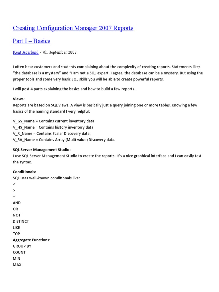 Creating Configuration Manager 2007 Reports | PDF | Microsoft Sql Server | Sql