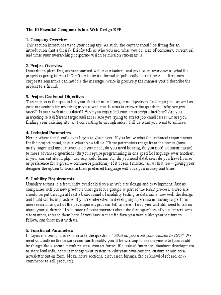 The 10 Essential Components in A Web Design RFP | PDF | World Wide Web ...