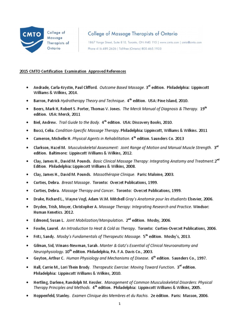 Approved Reference List For 2015 | PDF | Physical Therapy | Massage