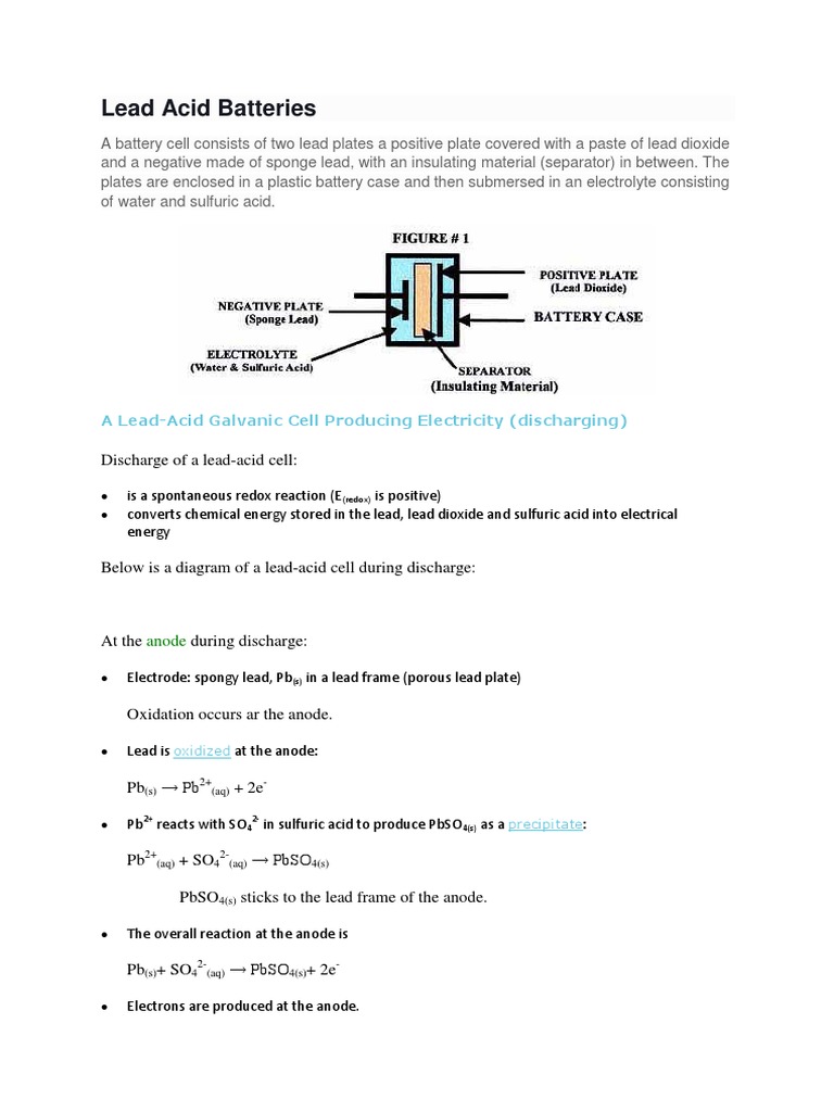 Lead-Acid Battery Chemistry and Reactions | PDF | Anode | Redox