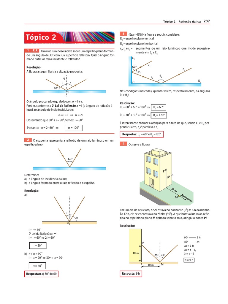 Exercícios de Física - Óptica.pdf | Espelho | Reflexão (Física)