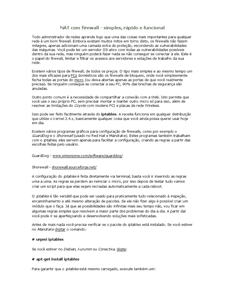 Tutorial Firewall Iptables Pdf Pdf Firewall Informática Rede De