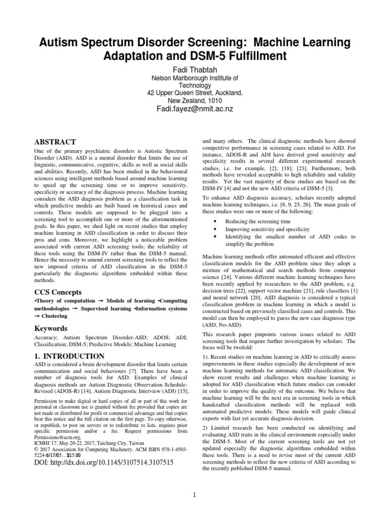 Autism Spectrum Disorder Screening Machine Learning Adaptation and DSM ...