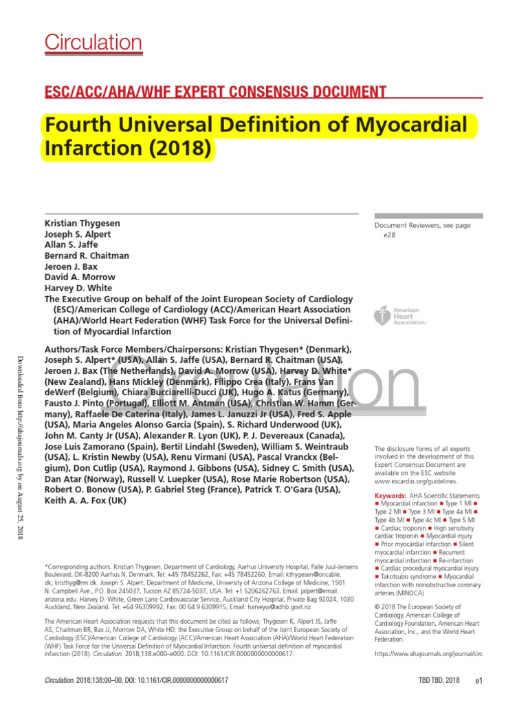 4th Universal Definition of Myocardial Infarction 2018 | PDF | Myocardial Infarction | Coronary ...