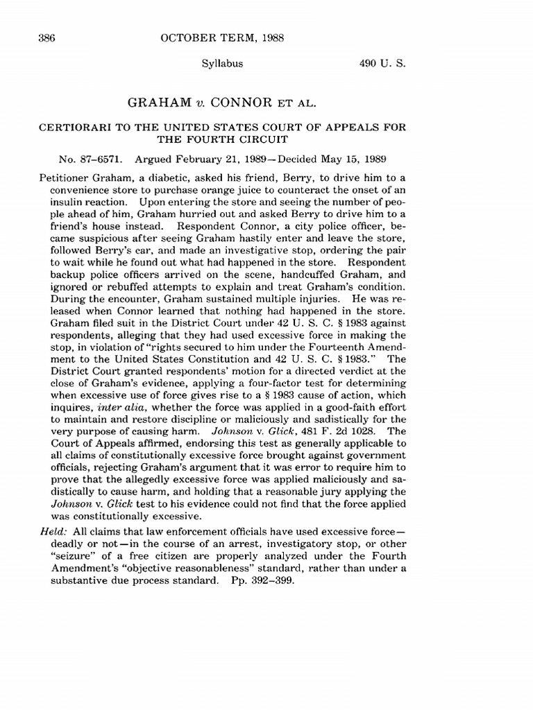 Supreme Court Sets Fourth Amendment Standard for Excessive Force Claims ...