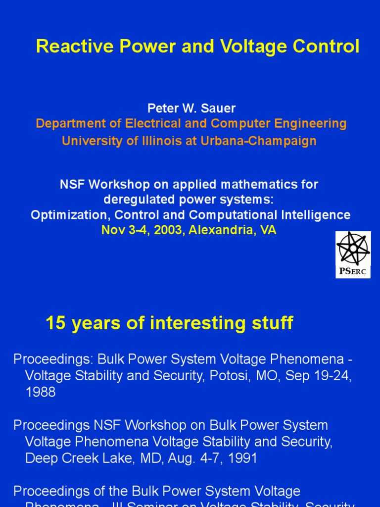 Reactive Power and Voltage Control: Peter W. Sauer | PDF | Ac Power | Watt
