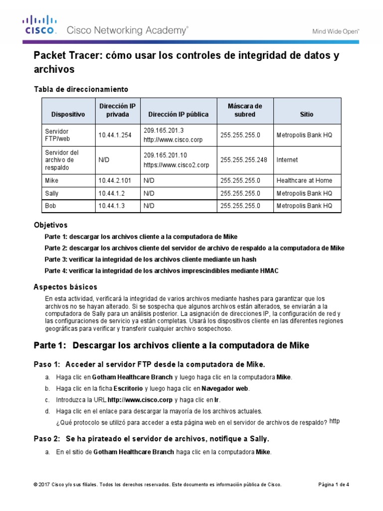 2.5.2.7 Packet Tracer - Exploring File and Data Encryption Resuelto | PDF | Protocolo de ...
