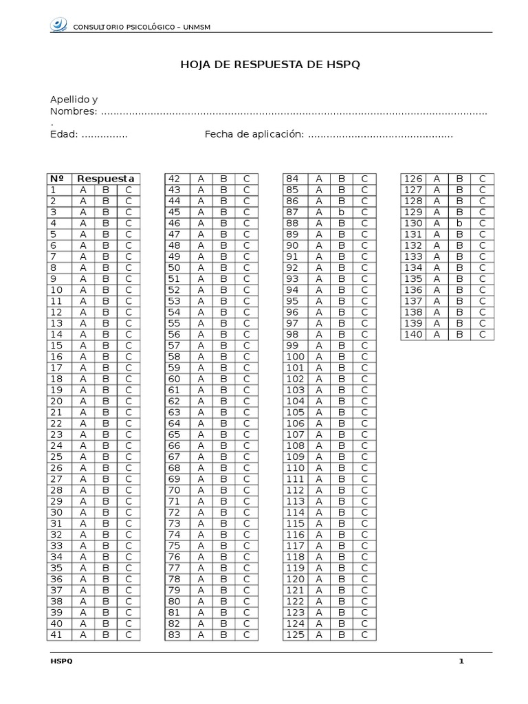Hoja de Respuesta de HSPQ | PDF | Violencia