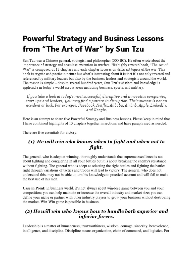 Powerful Strategy and Business Lessons From "The Art of War" by Sun Tzu ...