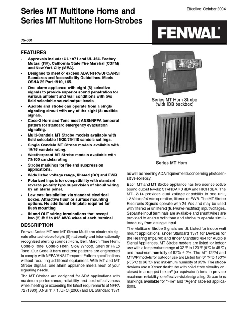Series MT Multitone Horns and Series MT Multitone Horn-Strobes | PDF ...