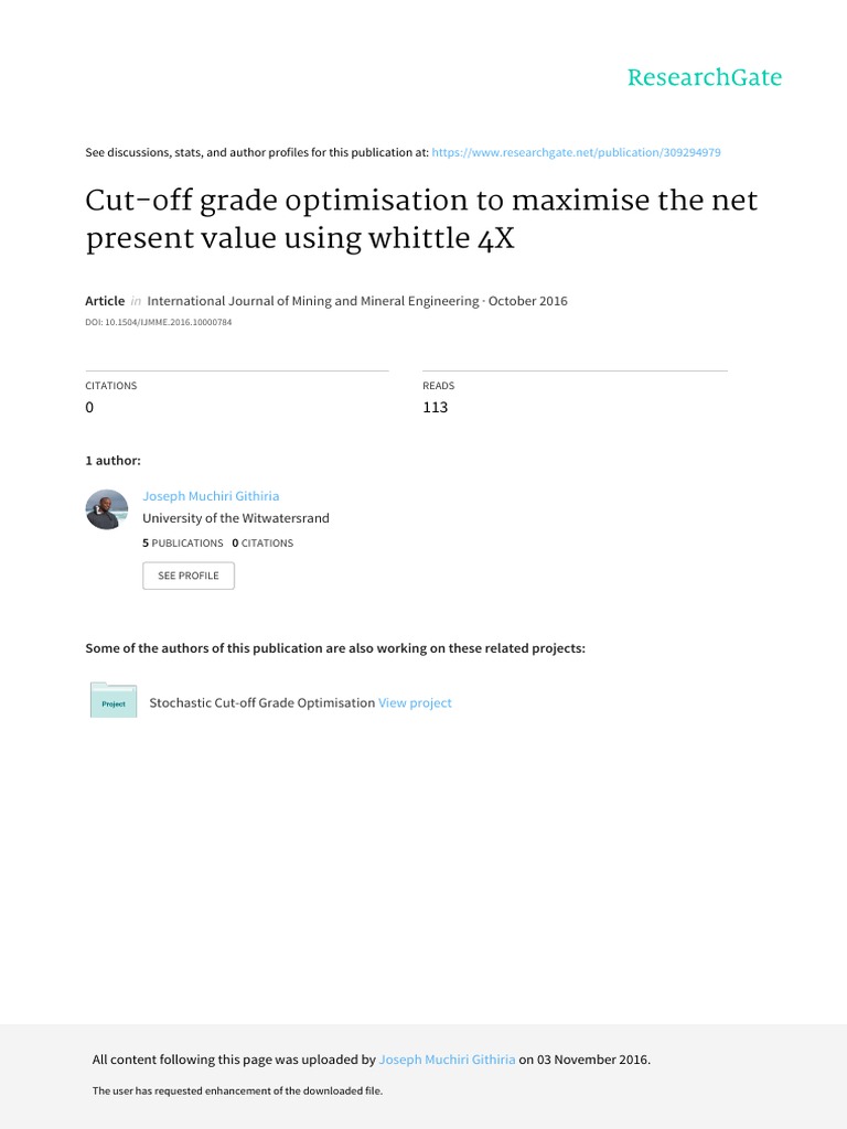 Cut-Off Grade Optimisation To Maximise The Net Present Value Using Whittle 4X | PDF | Net ...