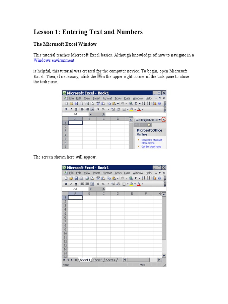 Lesson 1: Entering Text and Numbers: The Microsoft Excel Window | PDF | Microsoft Excel | Menu ...