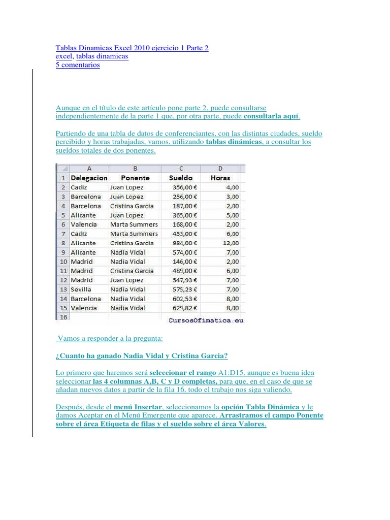 Tablas Dinamicas Excel 2010 Ejercicio 1 Parte 2 | PDF | Microsoft Excel | Informática y ...