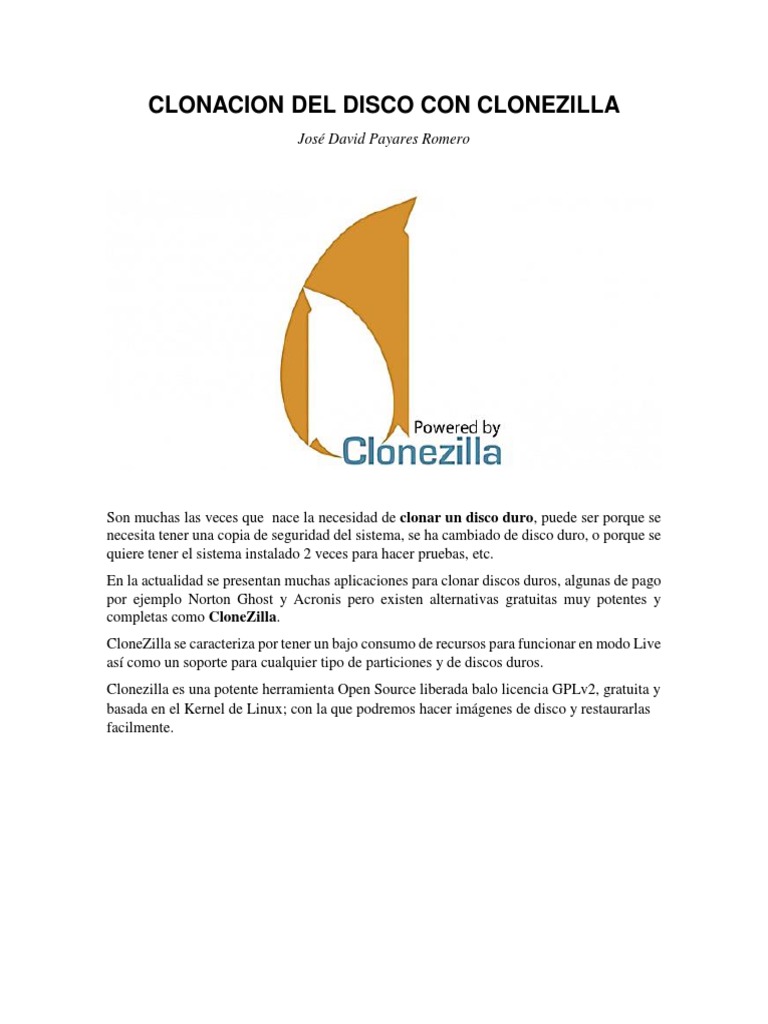 Manual de Clonezilla para La Creacion de Una Imagen y Particion | PDF | Memoria USB | Tecnología ...