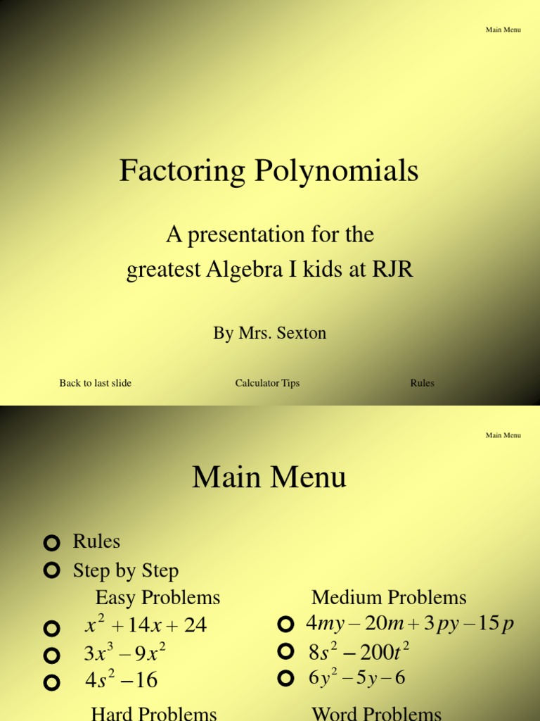 Factoring Polynomials Guide | PDF | Factorization | Polynomial