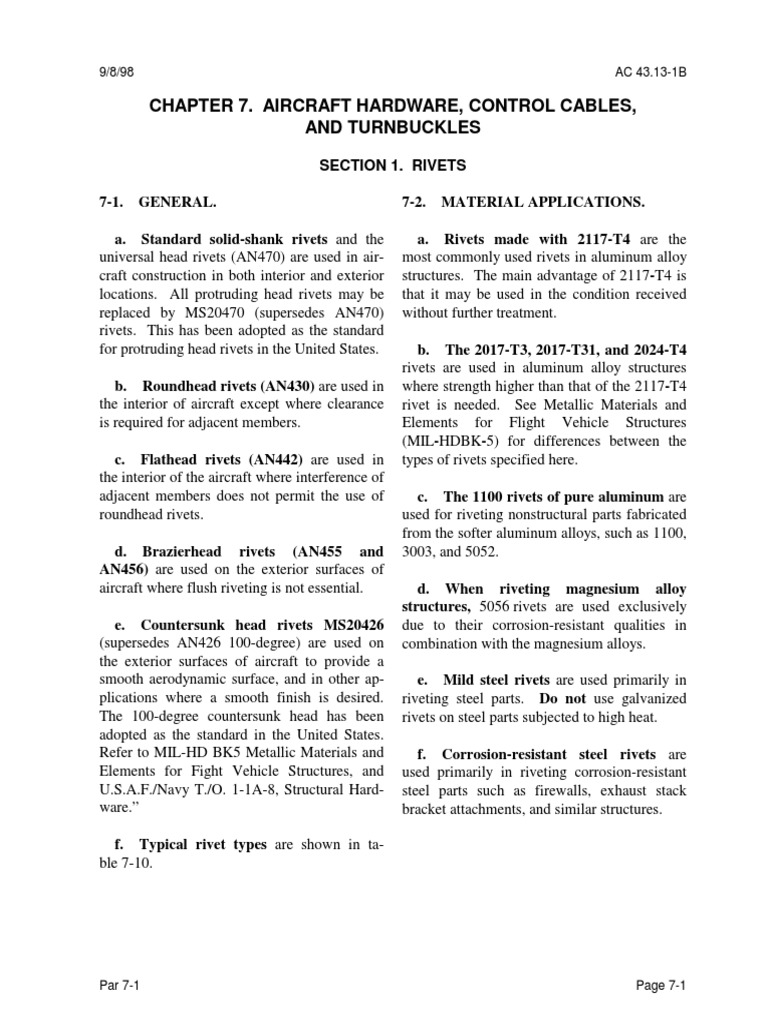 AC 43 13 1B Chapter - 07 Pag 1 2 | PDF | Rivet | Alloy
