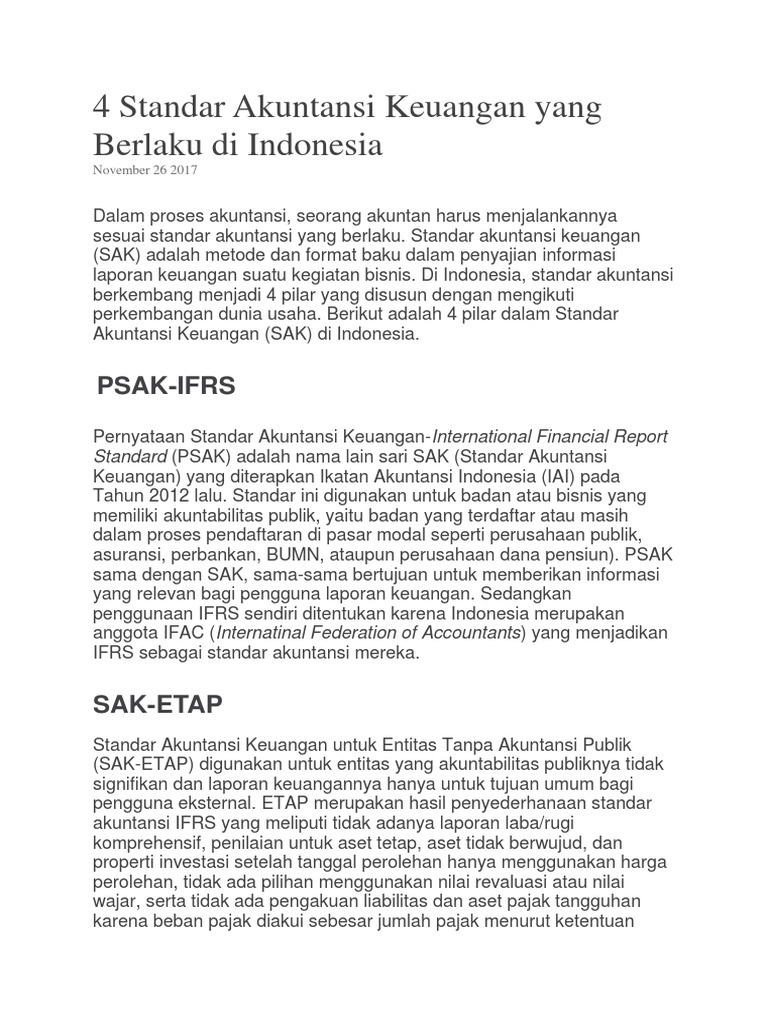 4 Standar Akuntansi Keuangan Yang Berlaku Di Indonesia | PDF