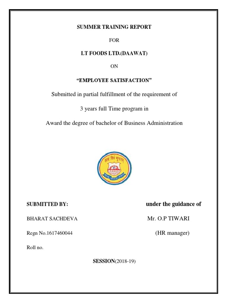 Summer Training Report On LT Foods Bharat Sachdeva (3) Year | PDF | Job ...