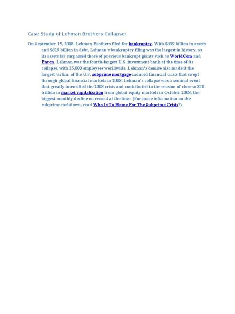 Case Study of Lehman Brothers Collapse | PDF | Lehman Brothers | Bear Stearns