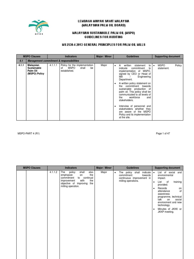 MSPO Auditing Guidelines Overview | PDF | Internal Audit | Audit