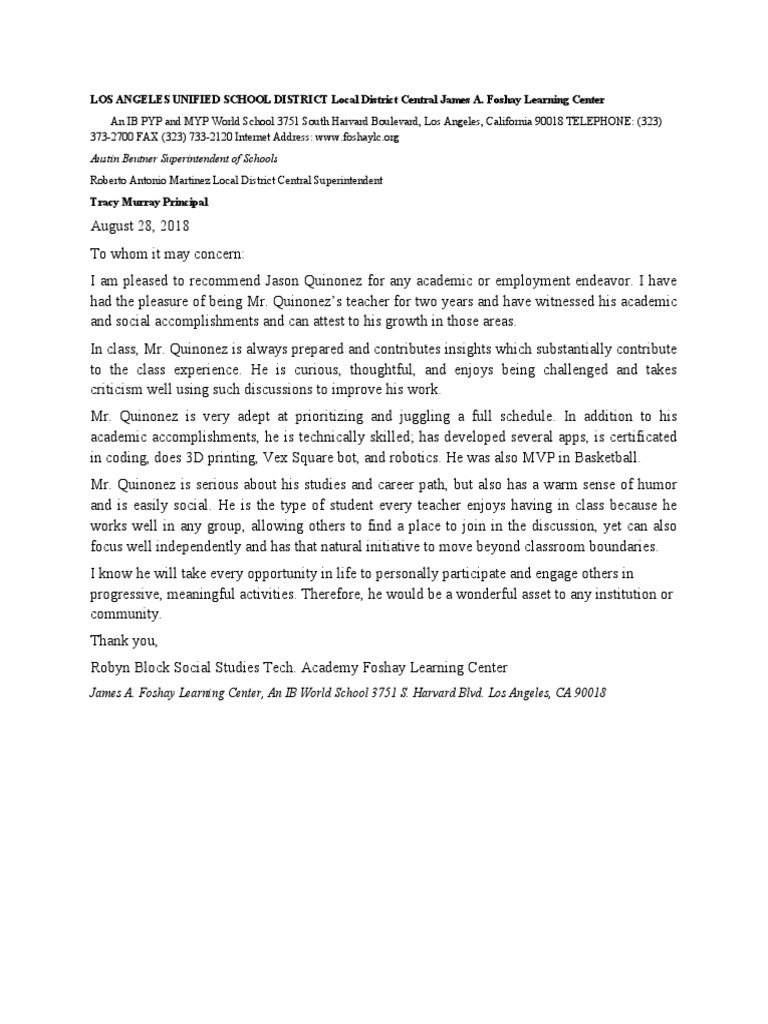 Jason Q Letter | PDF