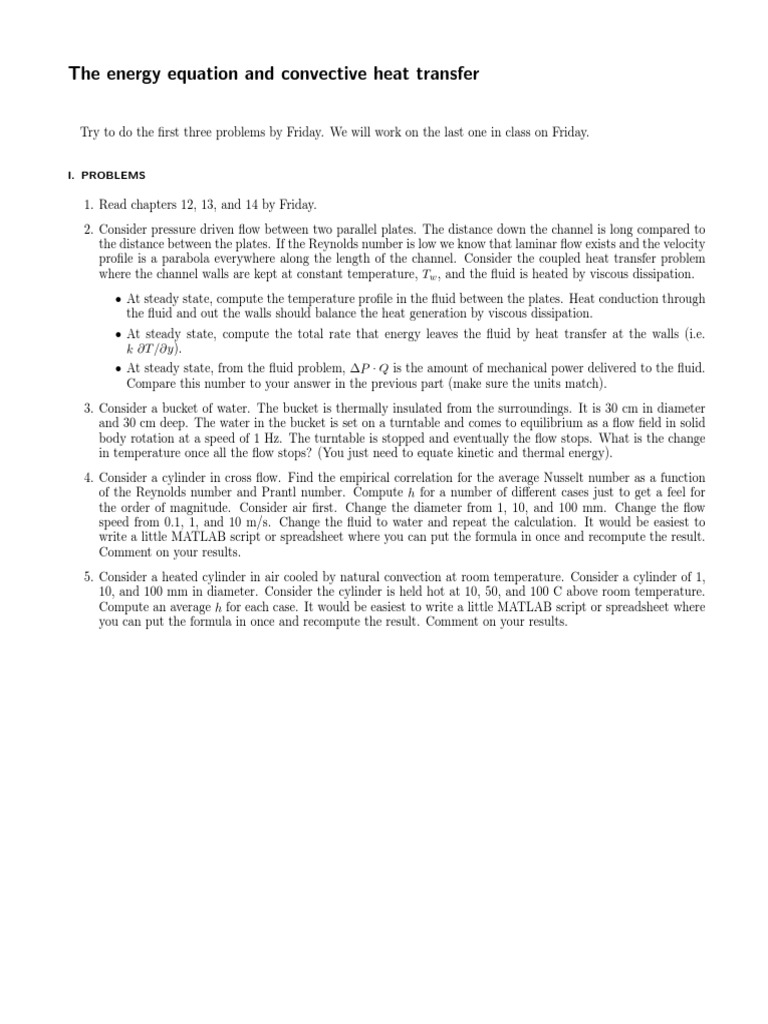 The Energy Equation and Convective Heat Transfer: I. Problems | PDF ...