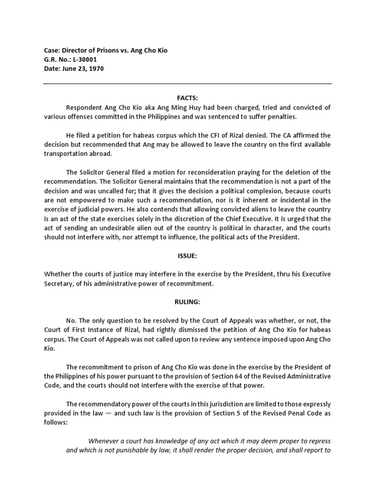 Director of Prisons vs. Ang Cho Kio Case | PDF | Prison | Sentence (Law)