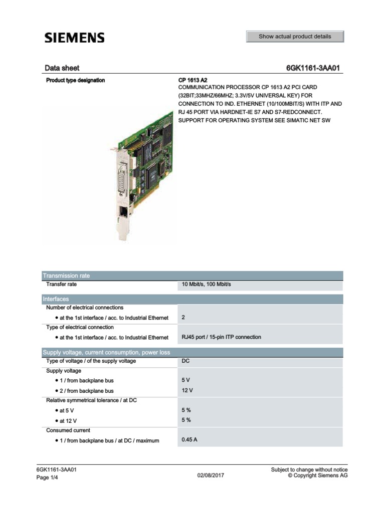 (6gk1161-3aa01) Communication Processor CP 1613 | PDF