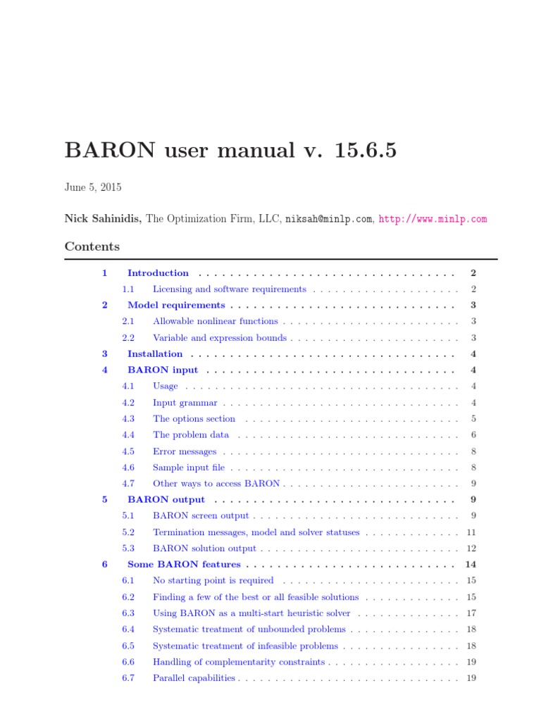 Baron Manual | PDF | Mathematical Optimization | Logarithm