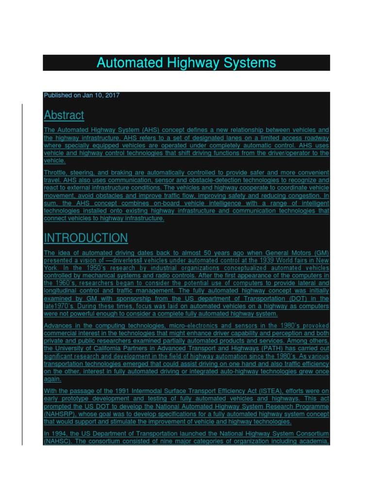 Automated Highway Systems | PDF | Automation | Traffic