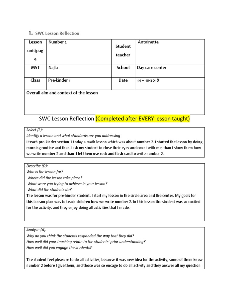 Reflection Number 2 | PDF | Lesson Plan | Teachers