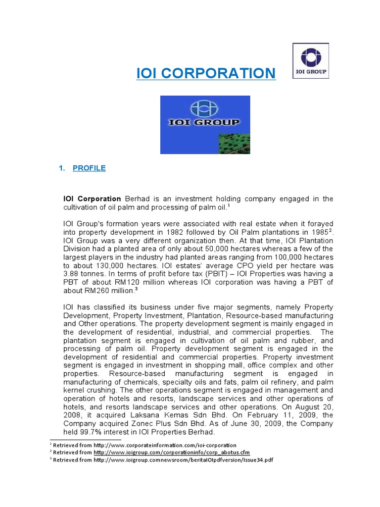Ioi Corporation: 1. Profile | PDF | Dividend | Economies