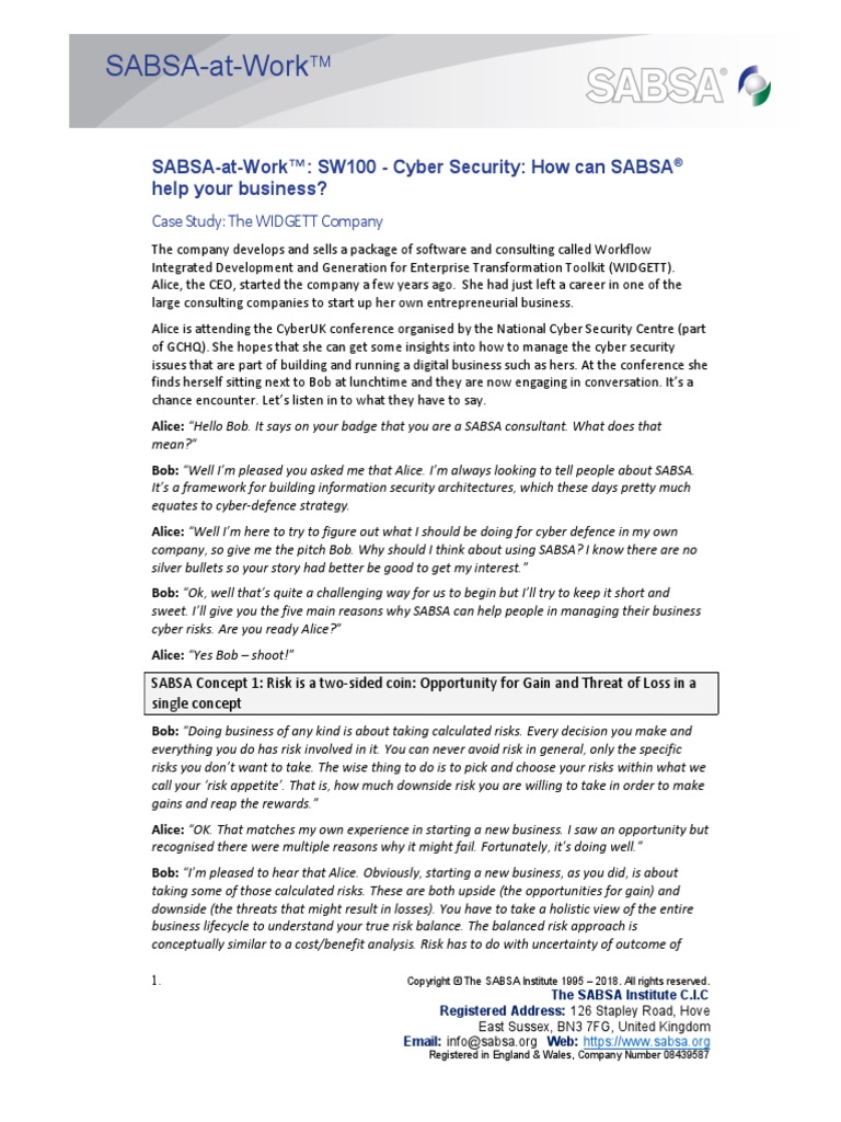 TSI SW100 Cyber Security How SABSA Can Help Your Business 1 | PDF ...