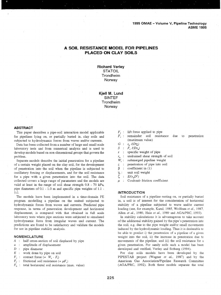 Soil Resistance Model For Pipelines On Clay - Verley Lund | PDF