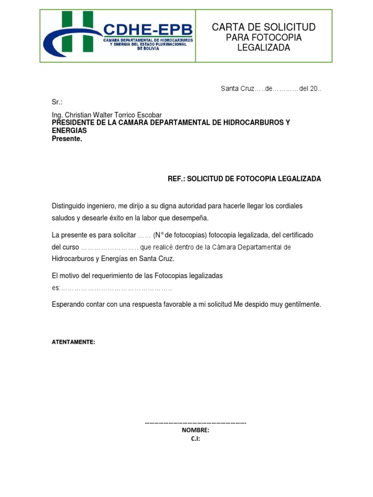 Carta de Solicitud de Fotocopia Legalizada | PDF