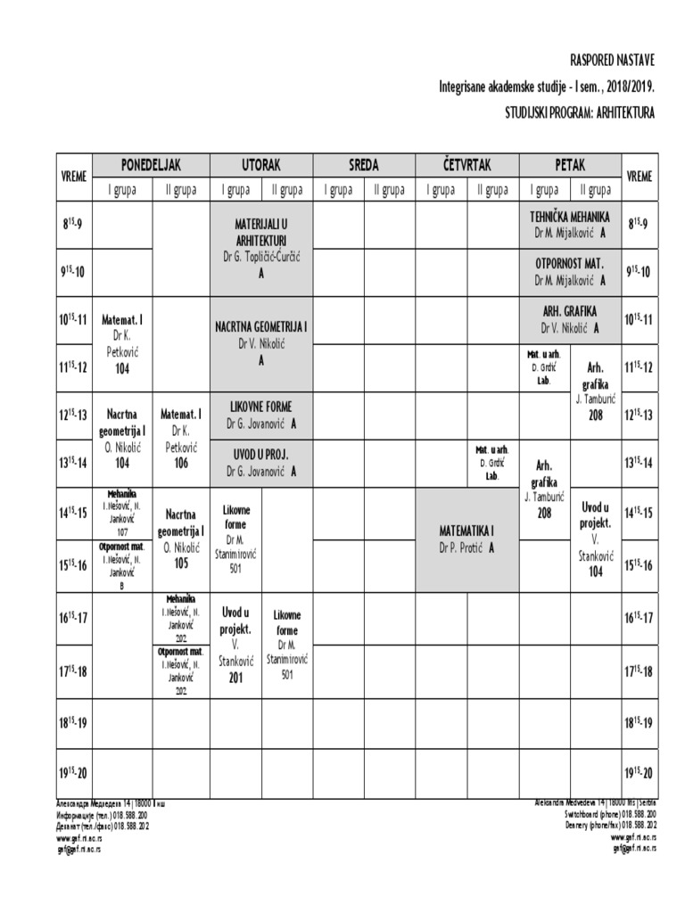 Raspored Casova | PDF