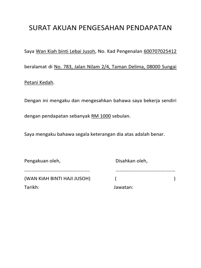 Surat Akuan Pengesahan Pendapatan | PDF