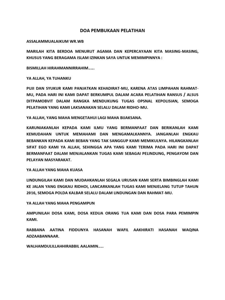 Doa Pembukaan Pelatihan | PDF