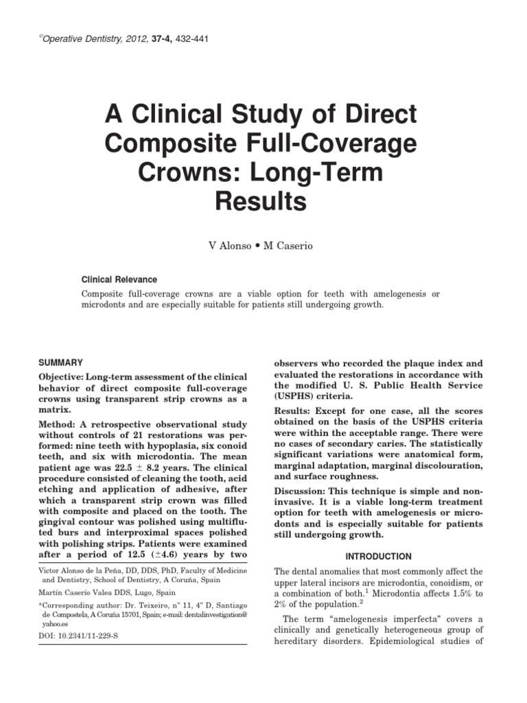A Clinical Study of Direct Composite Full-Coverage Crowns: Long-Term ...